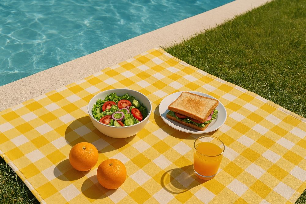 Picnic by the poolside. | Free Photo - rawpixel