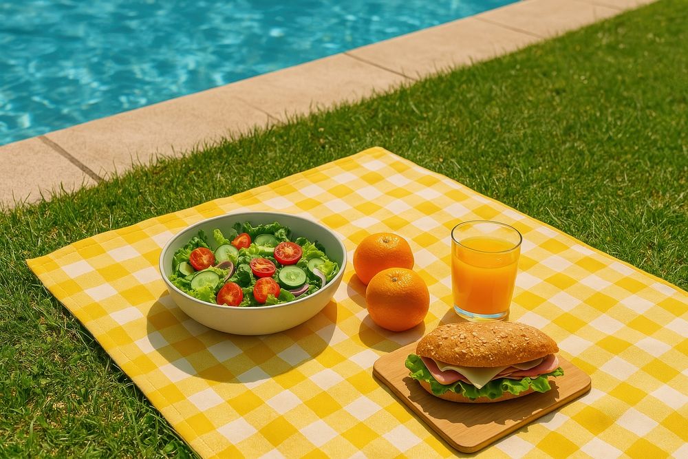 Sunny picnic by poolside | Free Photo - rawpixel