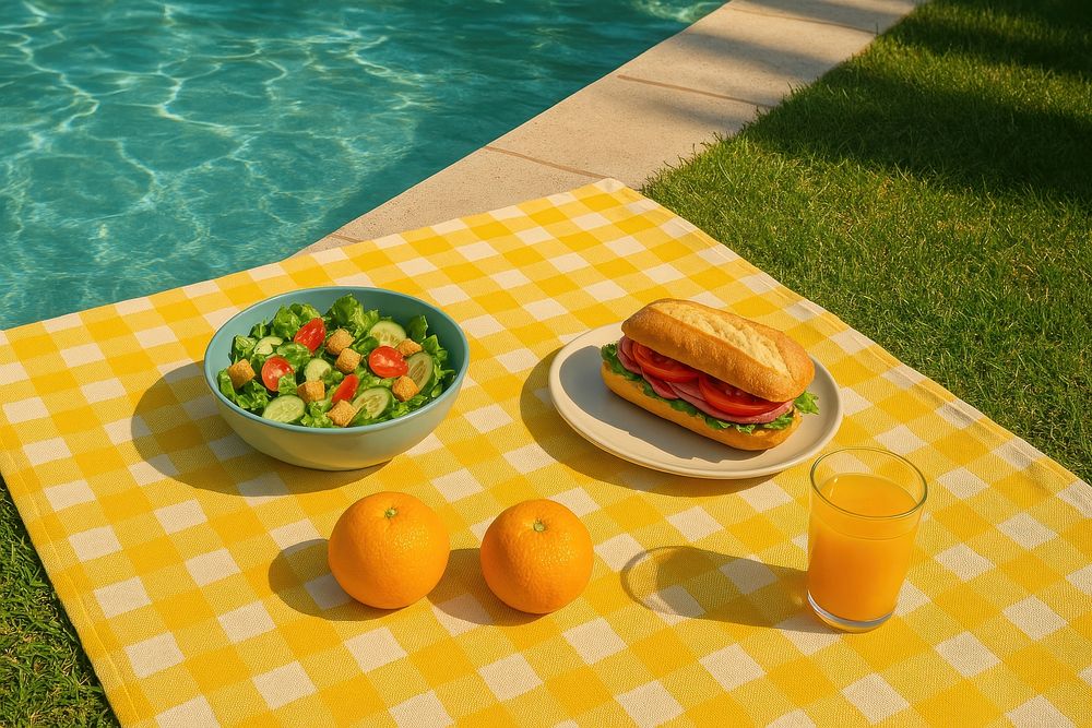Picnic by the poolside. | Free Photo - rawpixel
