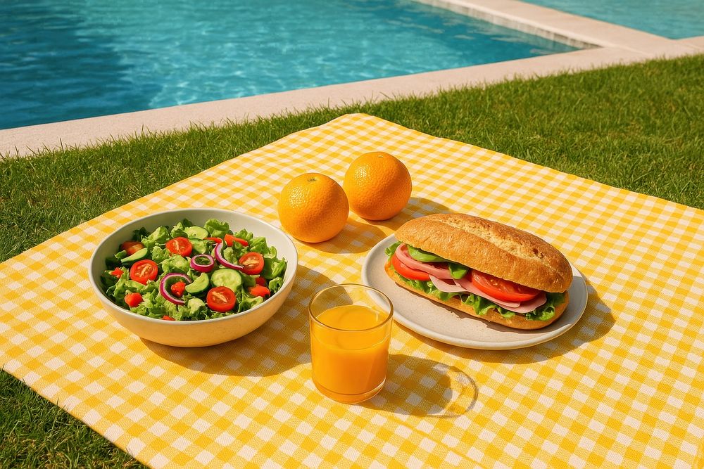 Picnic lunch by poolside | Free Photo - rawpixel