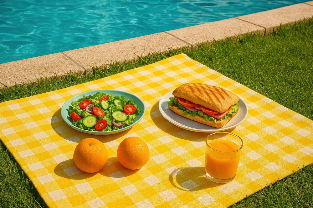 Picnic lunch by poolside | Free Photo - rawpixel