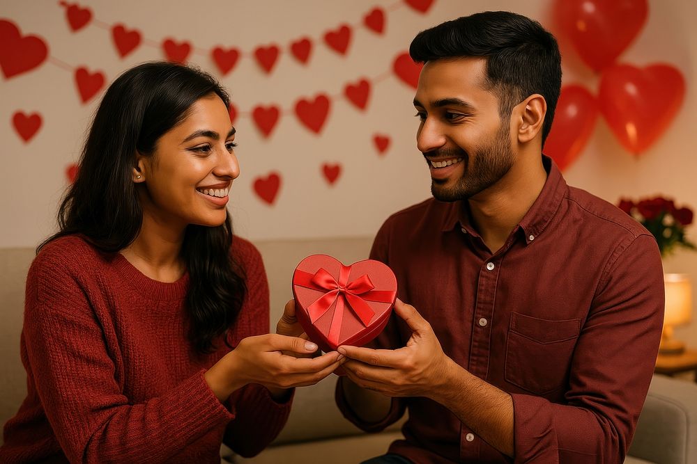 Couple exchanging heart gift. | Free Photo - rawpixel