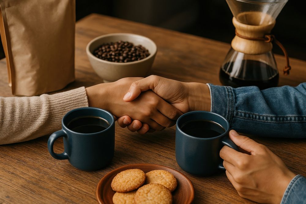 Coffee handshake, cozy connection. | Free Photo - rawpixel