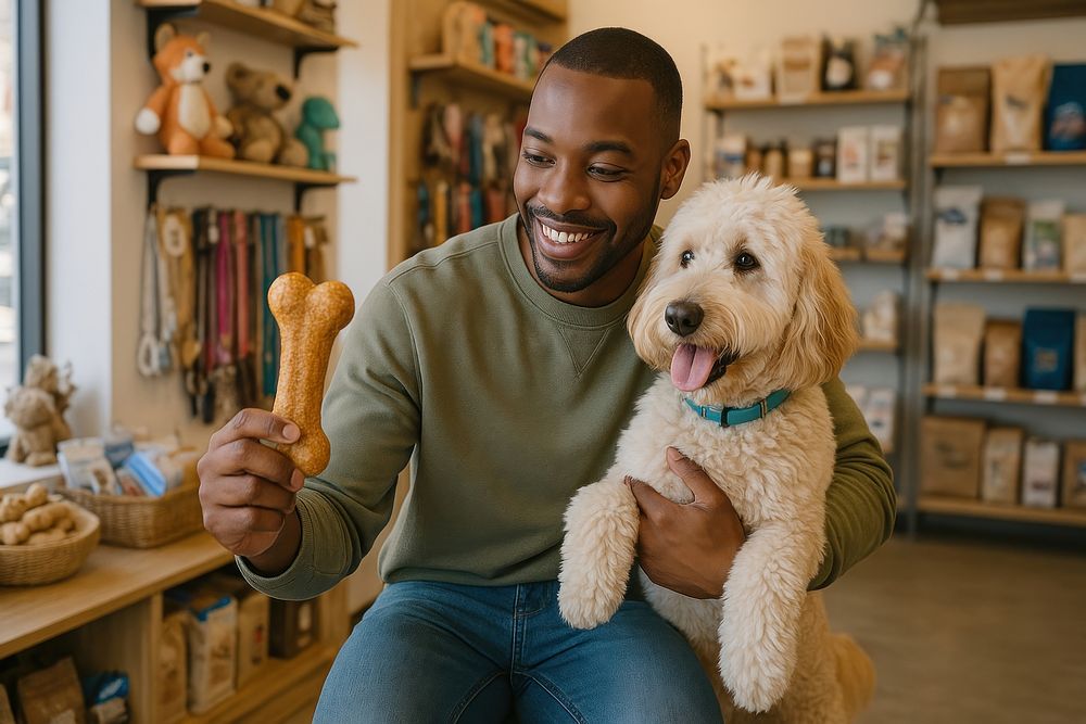Man, dog, treat, store, happiness | Free Photo - rawpixel