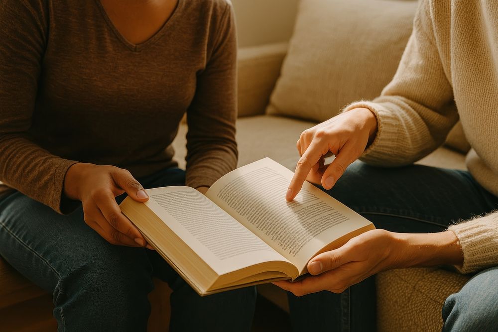 Two people reading book together. | Free Photo - rawpixel