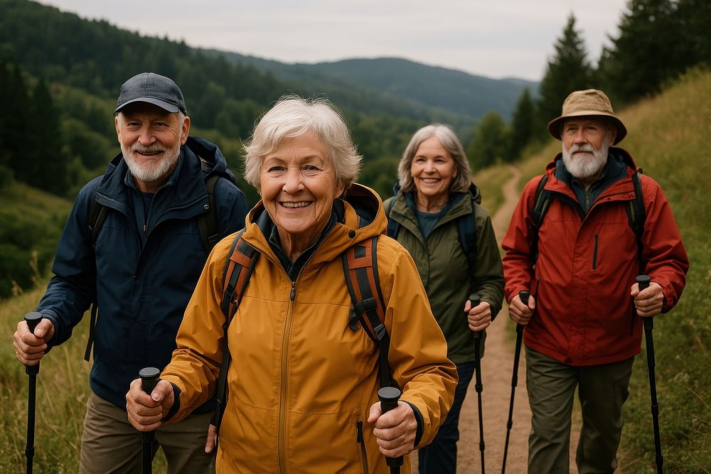 Seniors hiking scenic trail together. | Free Photo - rawpixel
