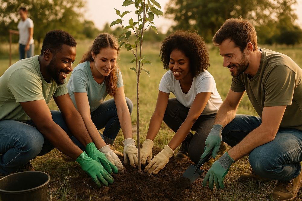 Group planting tree together outdoors. | Free Photo - rawpixel