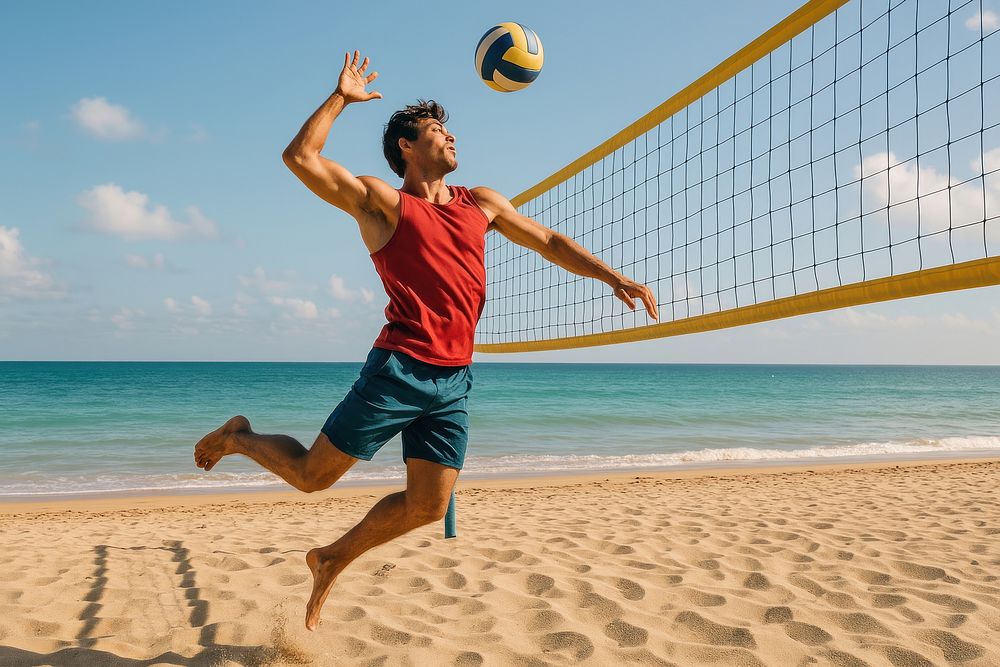 Beach volleyball player jumping | Free Photo - rawpixel