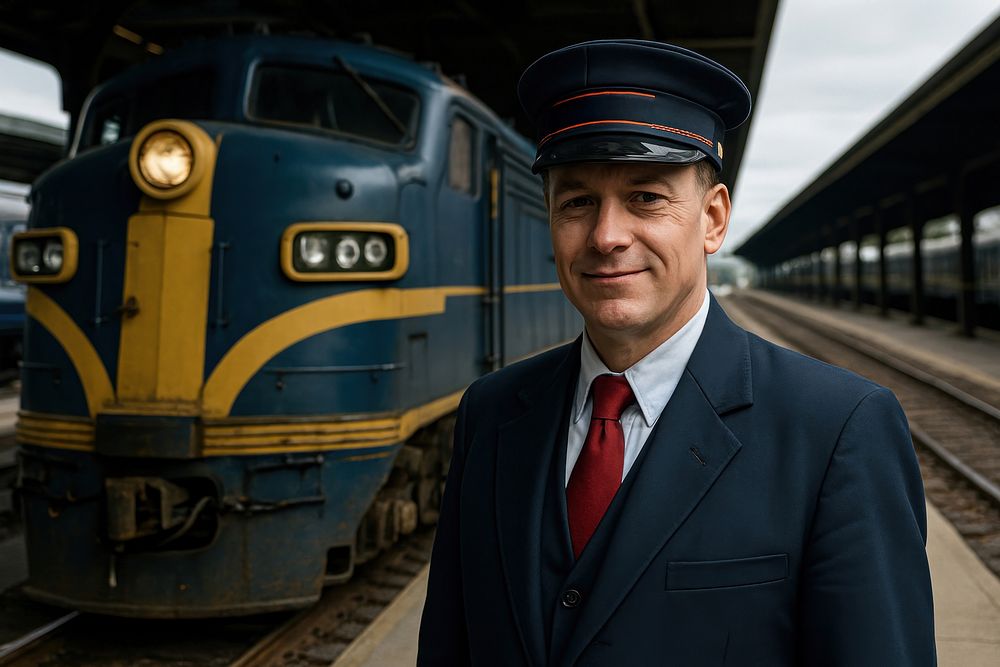 Vintage train conductor portrait | Free Photo - rawpixel