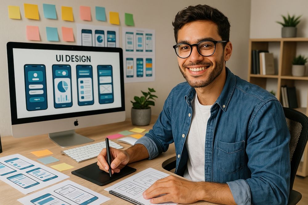 Smiling designer creating UI | Free Photo - rawpixel Smiling designer creating UI | Free Photo - rawpixel