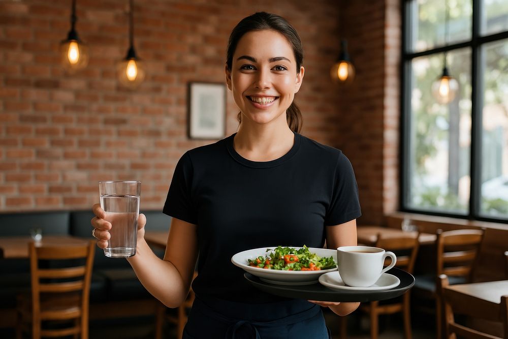 Smiling waitress serving healthy meal. | Free Photo - rawpixel