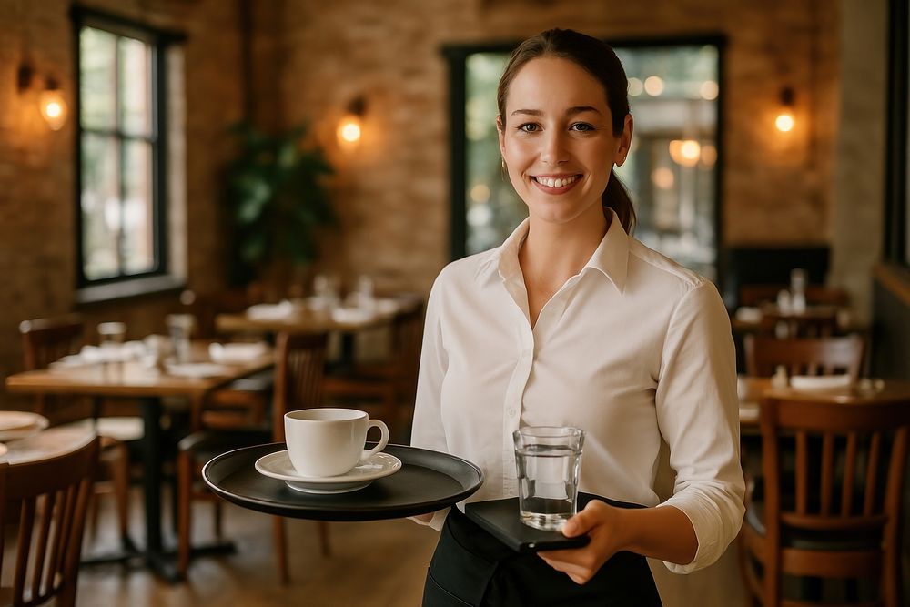 Smiling waitress serving drinks. | Free Photo - rawpixel