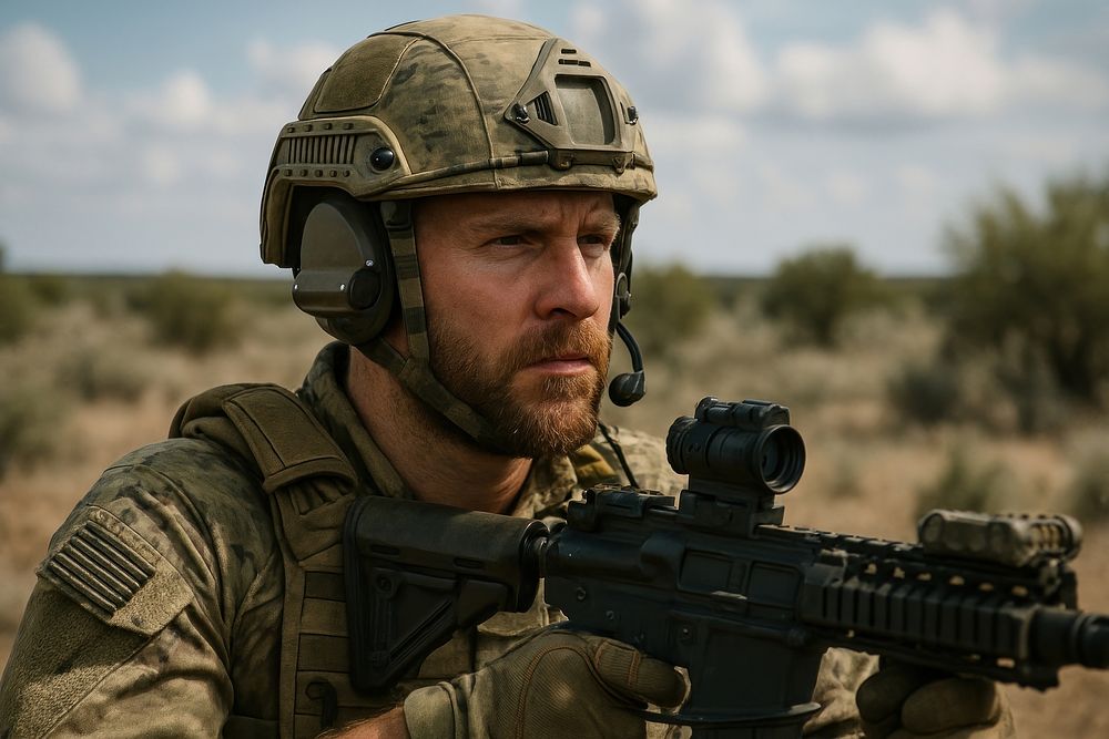 Focused soldier in desert terrain. | Free Photo - rawpixel