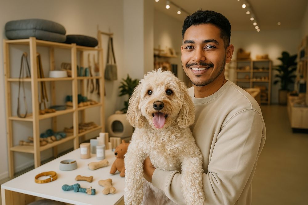 Pet store owner with dog | Free Photo - rawpixel