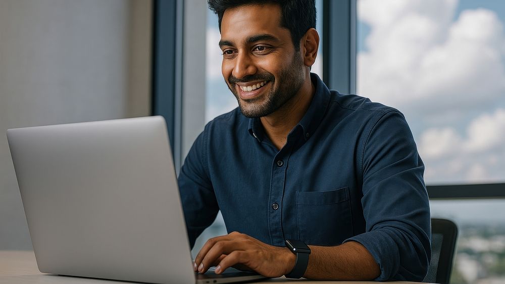 Smiling man using laptop | Free Photo - rawpixel