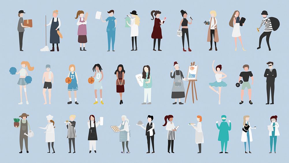 Illustration diverse professions men women | Premium Vector - rawpixel