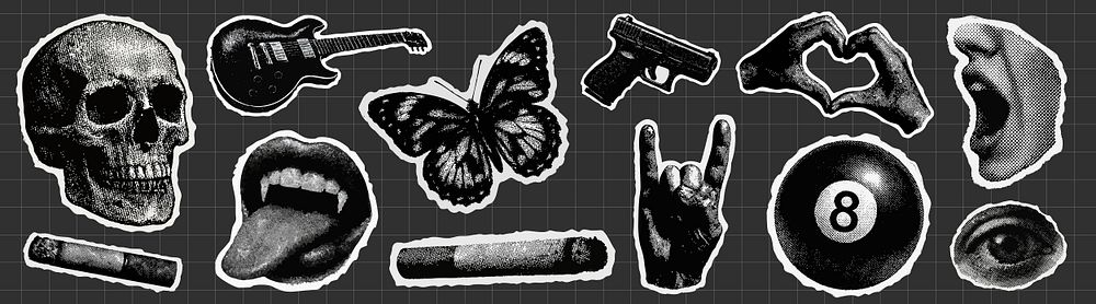 Edgy monochrome rock stickers vector | Premium Vector - rawpixel