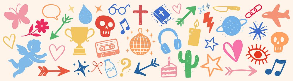 Colorful whimsical icon collection, element | Premium Vector - rawpixel