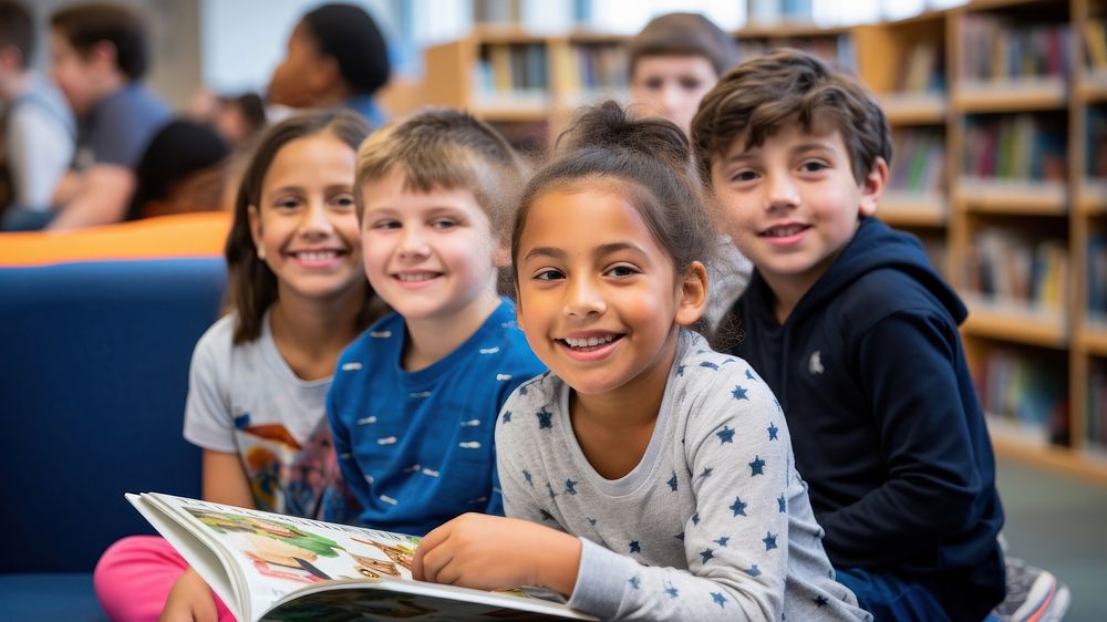 Children reading in library setting | Free Photo - rawpixel