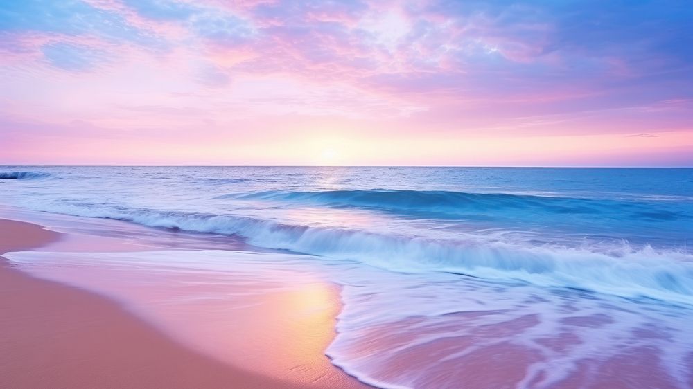 Serene pastel beach sunset wallpaper | Free Photo Illustration - rawpixel