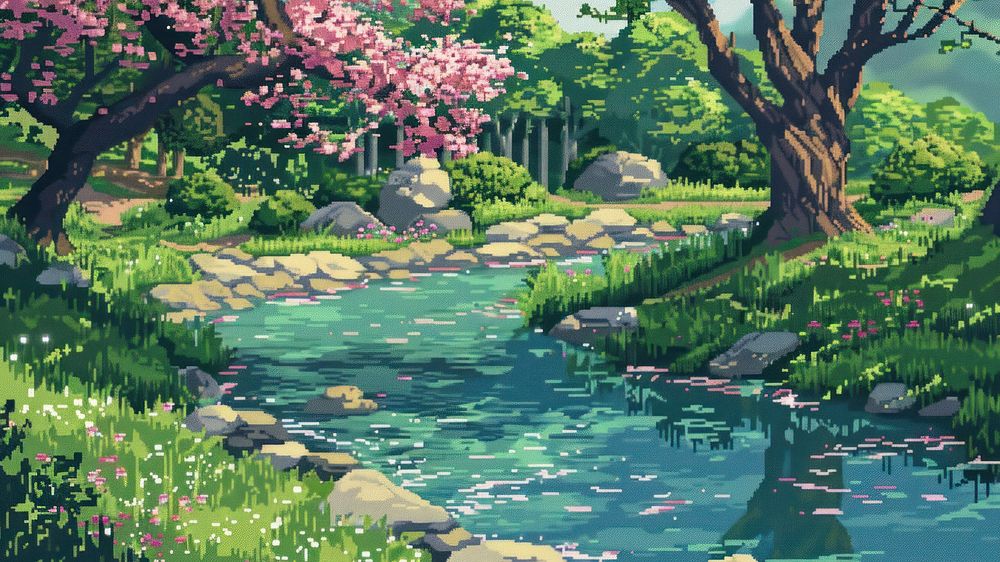 Serene pixel art landscape wallpaper | Premium Photo Illustration - rawpixel