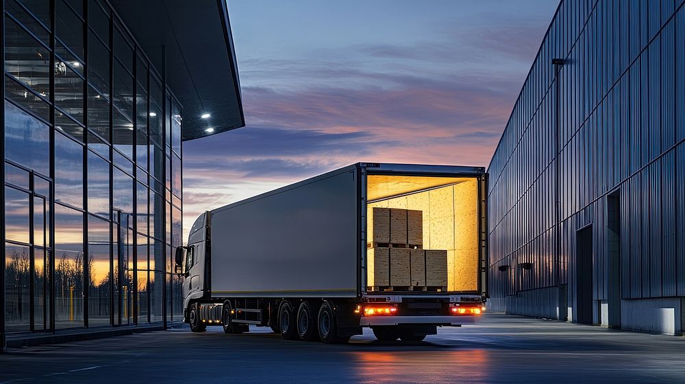 Logistics truck warehouse sunset | Free Photo - rawpixel