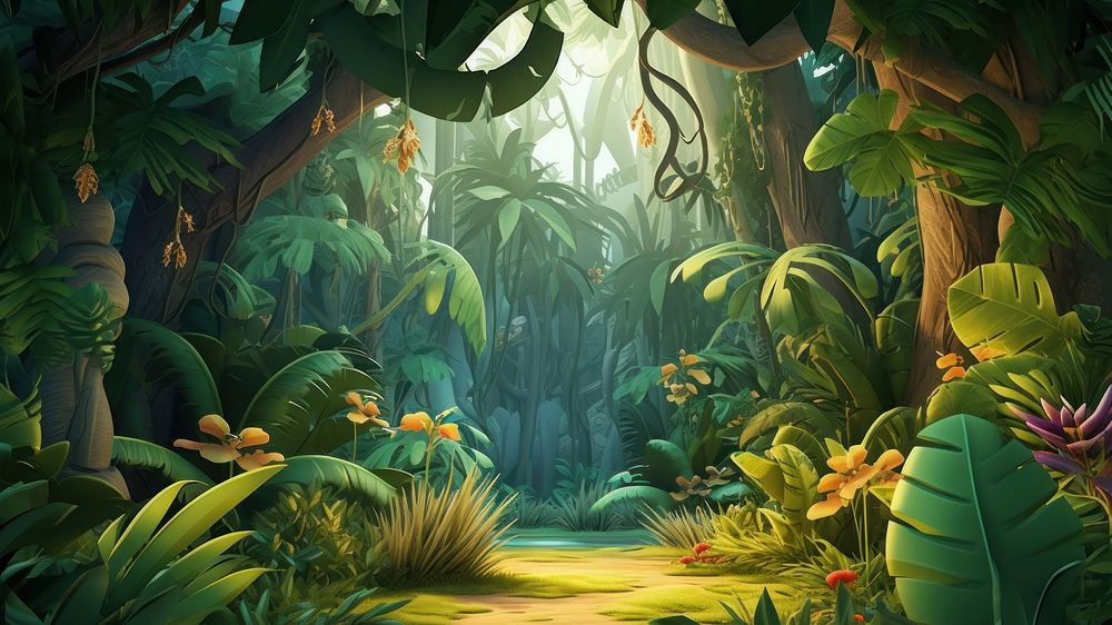 Lush animated jungle scene, desktop | Free Photo Illustration - rawpixel