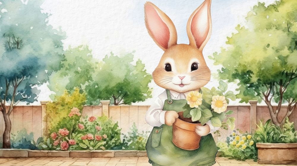 Charming rabbit gardener illustration | Premium Photo Illustration ...