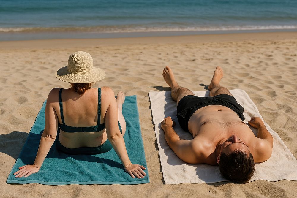 Relaxing beach sunbathing couple | Free Photo - rawpixel