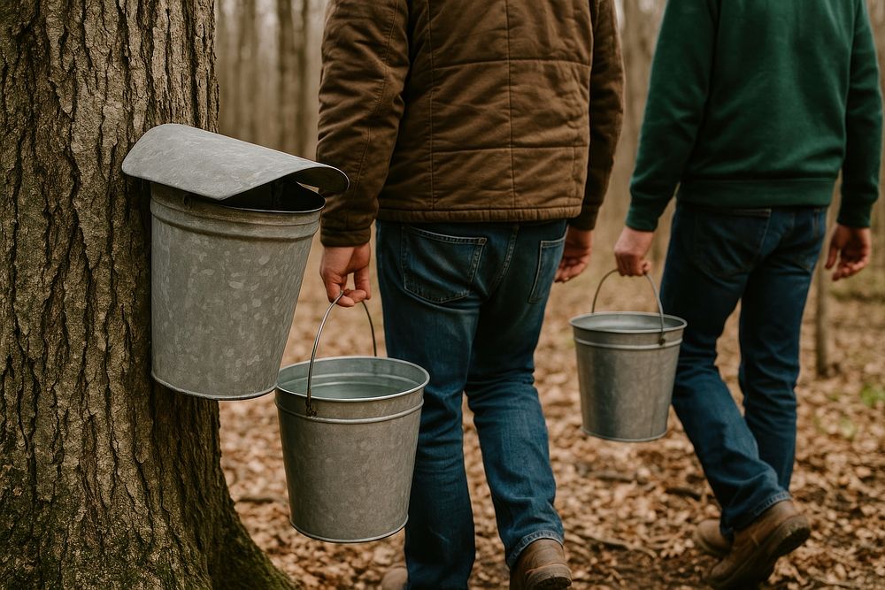 Maple syrup collection in forest. | Free Photo - rawpixel