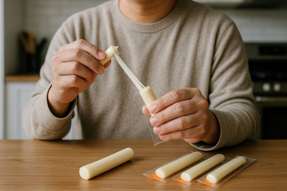 Person peeling string cheese snack. | Free Photo - rawpixel