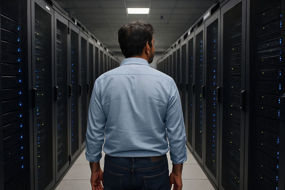 Man in data center corridor | Free Photo - rawpixel