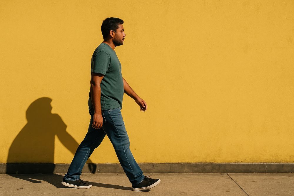 Man walking yellow wall | Free Photo - rawpixel