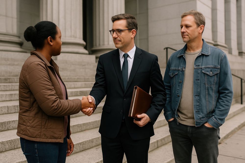 Handshake outside courthouse steps. | Free Photo - rawpixel