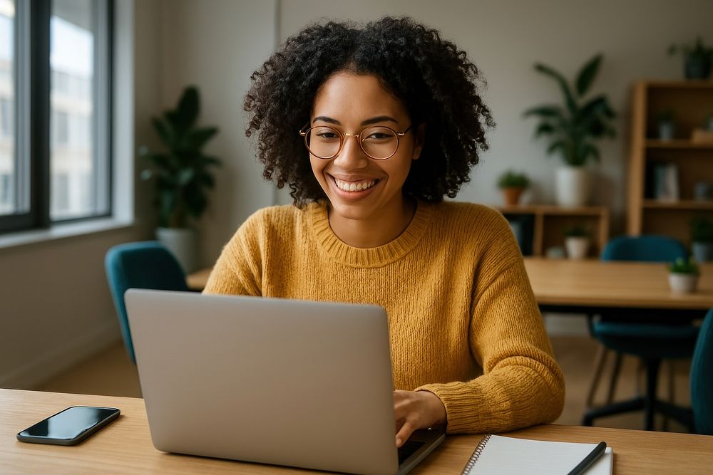 Happy woman using laptop | Free Photo - rawpixel