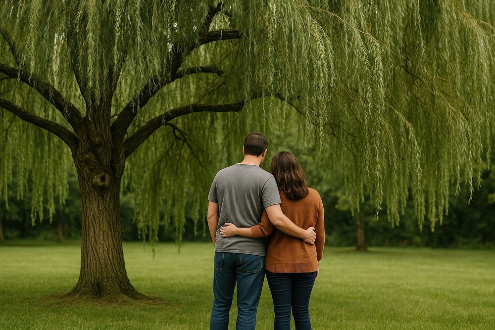 Couple embraces under willow tree | Free Photo - rawpixel