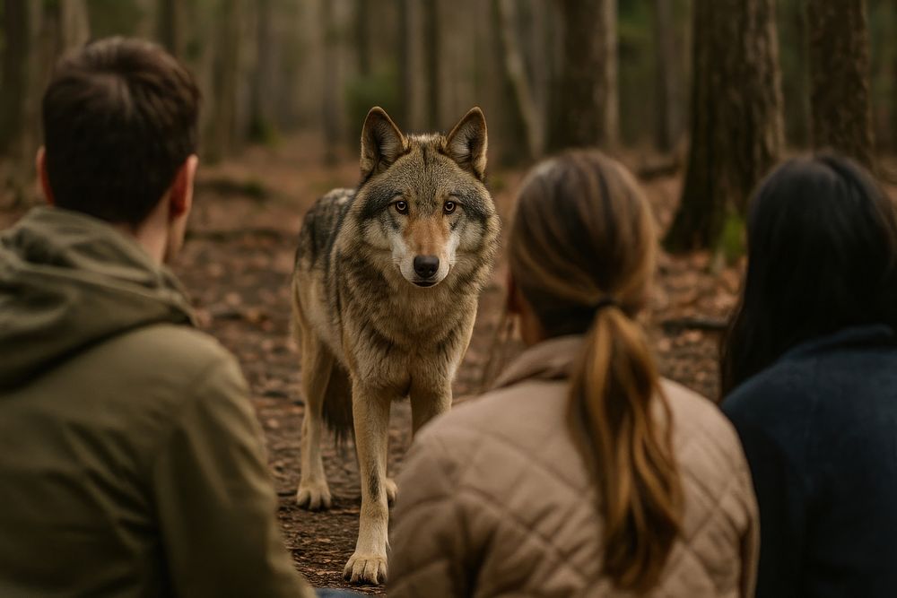 Wolf encounter in forest setting | Free Photo - rawpixel
