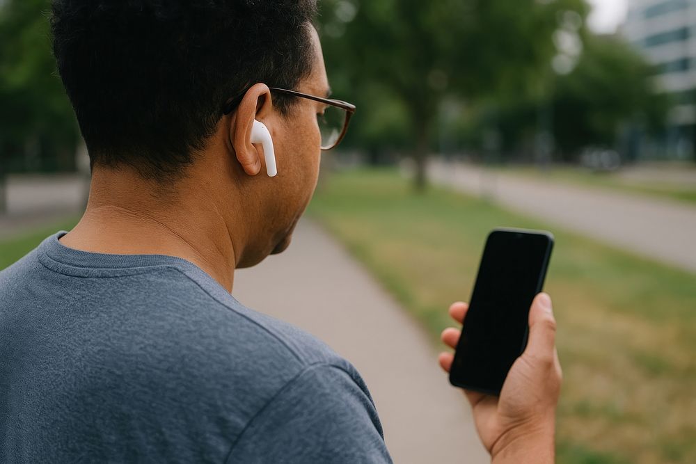 Man using wireless earbuds outdoors | Free Photo - rawpixel