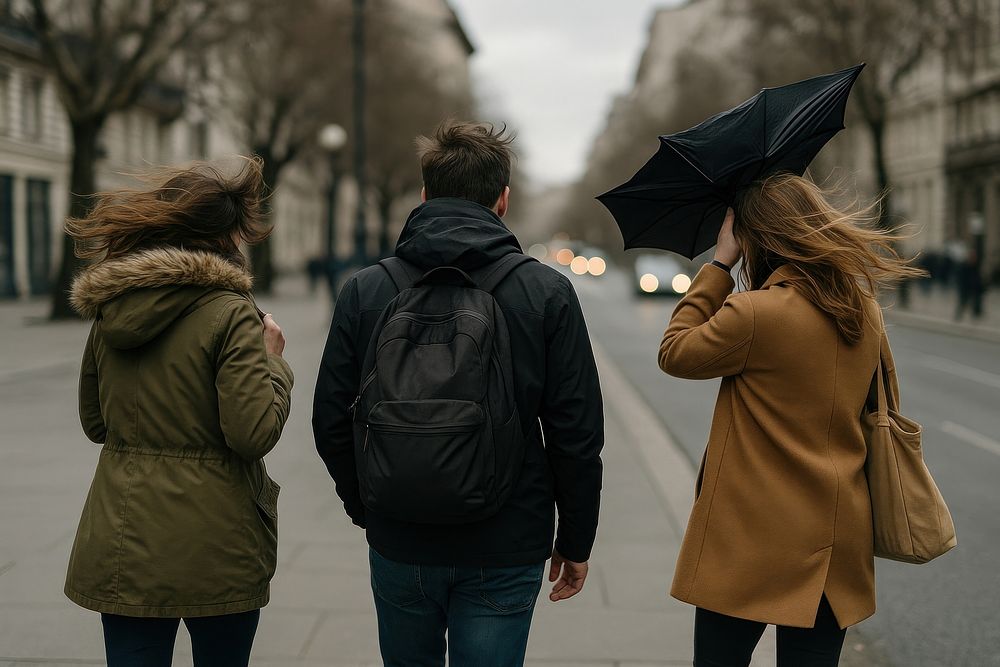 Windy urban walk with friends | Free Photo - rawpixel