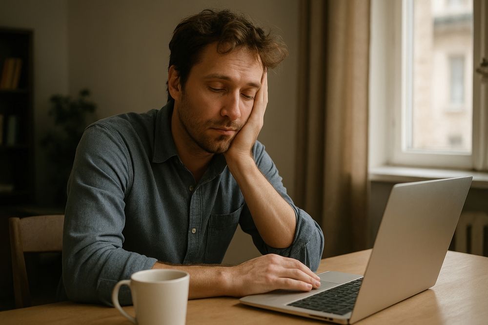 Tired man working remotely home | Free Photo - rawpixel