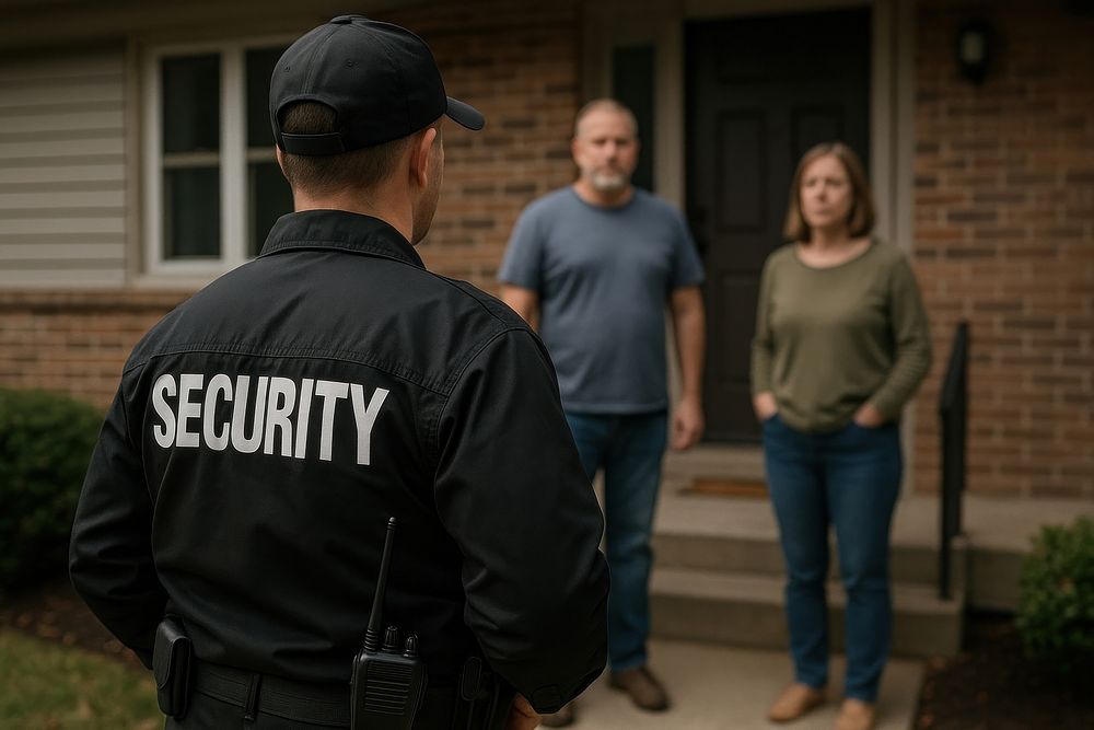 Security guard addressing couple. | Free Photo - rawpixel