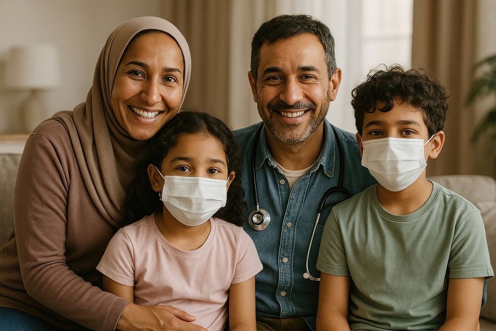Happy family wearing masks together | Free Photo - rawpixel