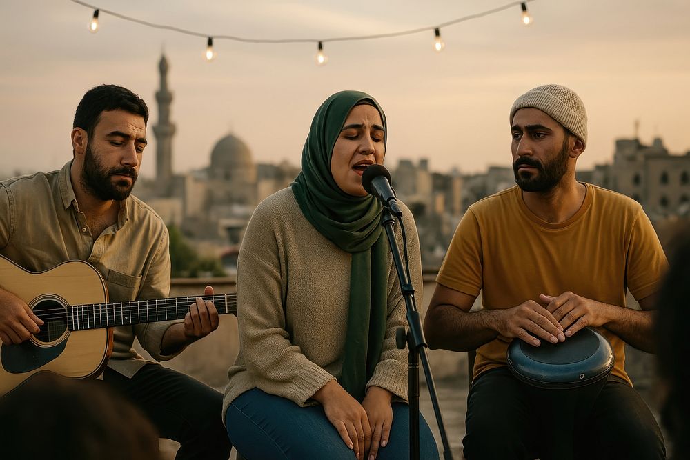 Rooftop acoustic performance at sunset. | Free Photo - rawpixel