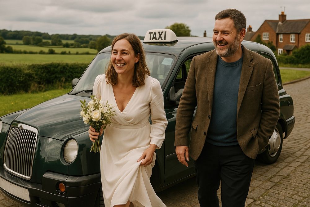 Joyful couple wedding taxi | Free Photo - rawpixel
