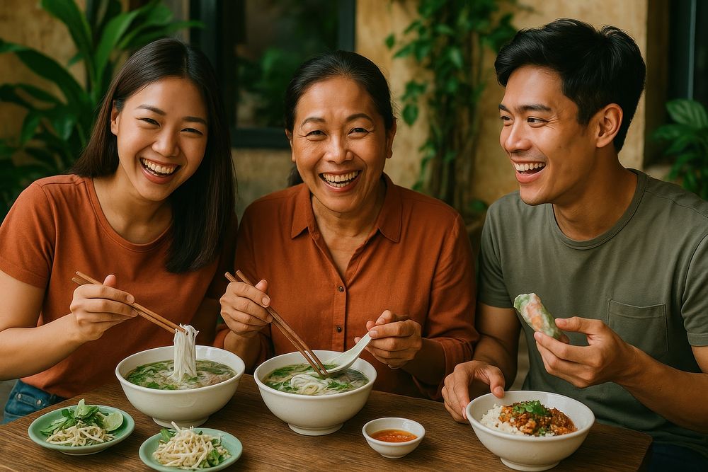 Family enjoying delicious Vietnamese cuisine. | Free Photo - rawpixel
