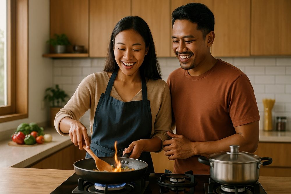Couple cooking together happily | Free Photo - rawpixel