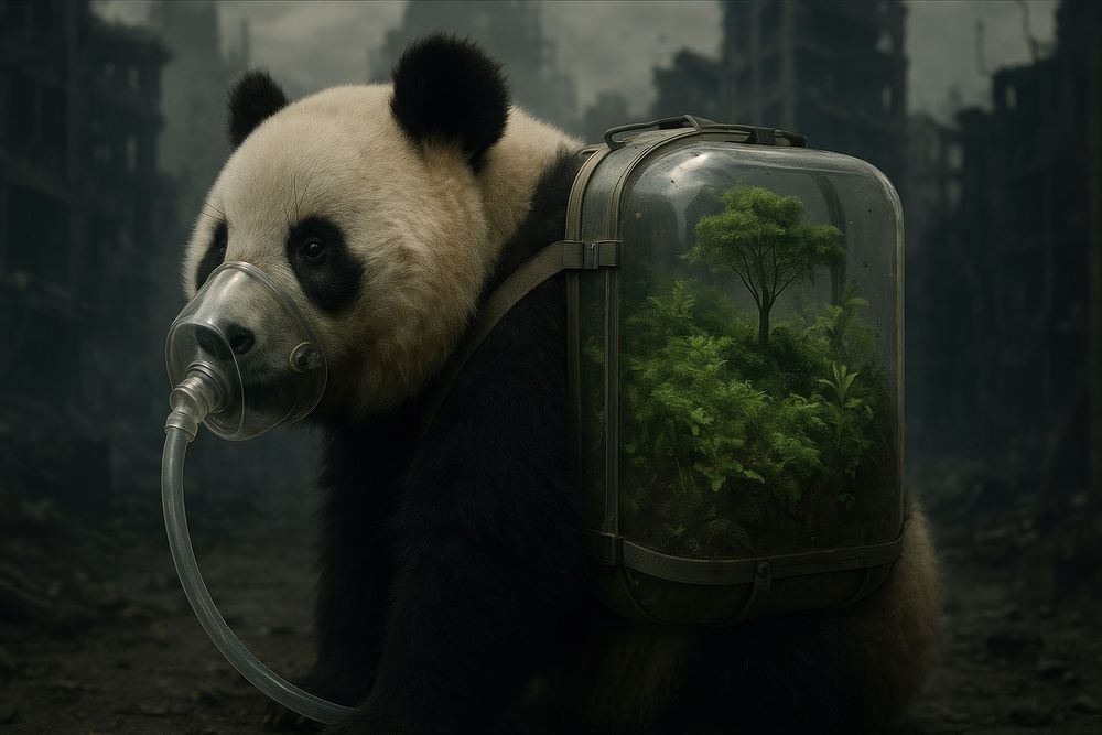 Panda wearing futuristic breathing apparatus | Free Photo - rawpixel
