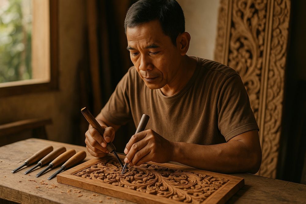 Artisan crafts intricate wooden designs. | Free Photo - rawpixel