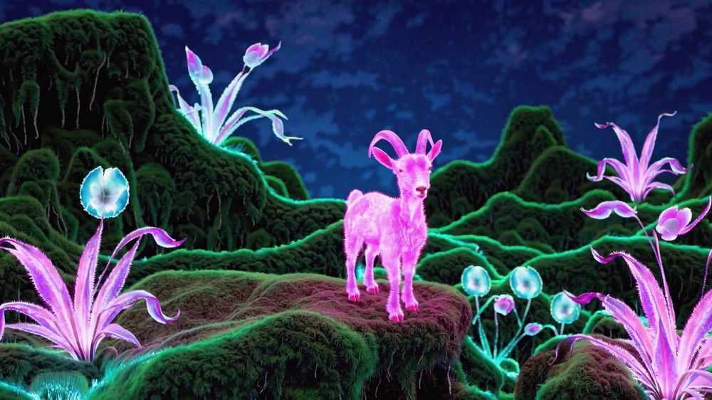 Neon goat in alien landscape | Free Photo Illustration - rawpixel