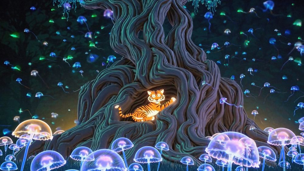 Enchanted tiger glowing forest | Free Photo Illustration - rawpixel